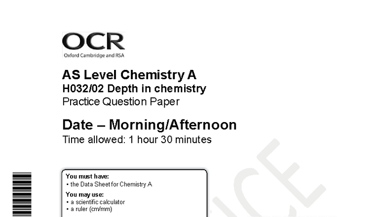 AS Level Chemistry A Depth Practice Question Paper - OCR 2015 - Studocu