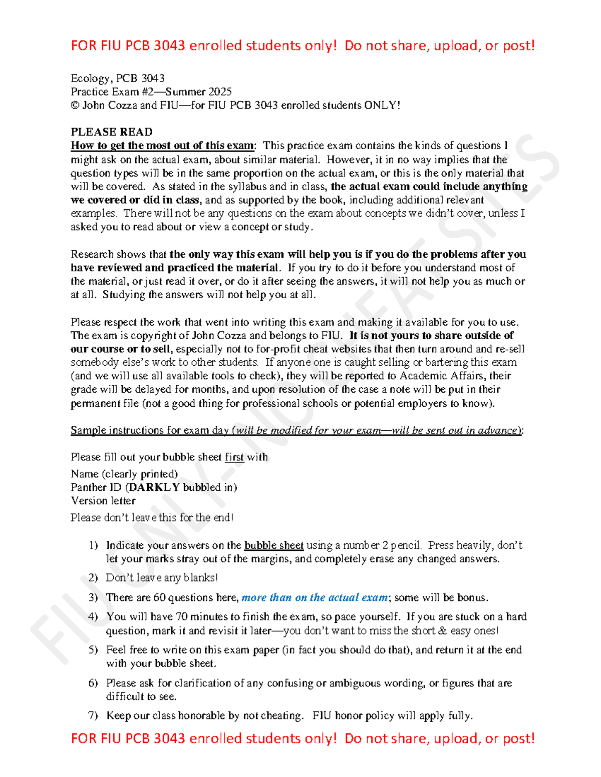 PCB 3043 Ecology Practice Exam 2025 - Important Guidelines and Tips ...