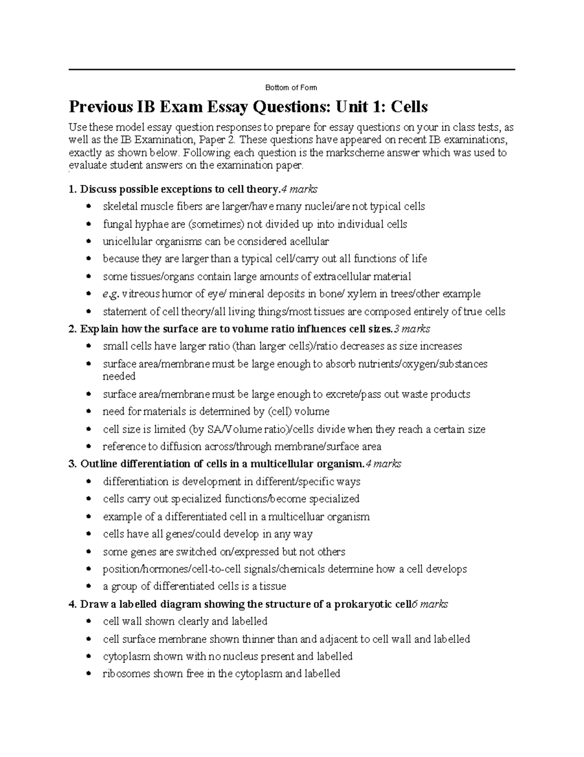 IB HL Biology Essay Questions: Units 1-4 Preparation Guide - Studocu