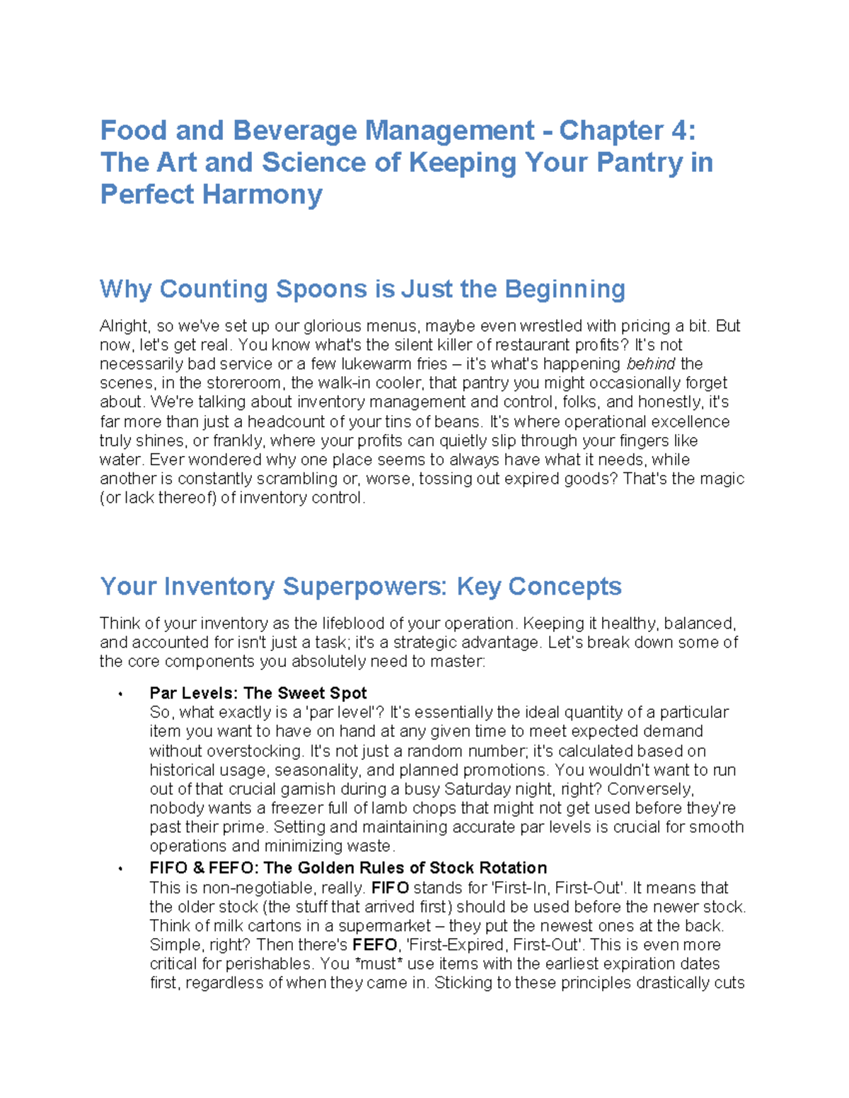 Food & Beverage Management Ch4: Mastering Inventory Control Techniques - Studocu