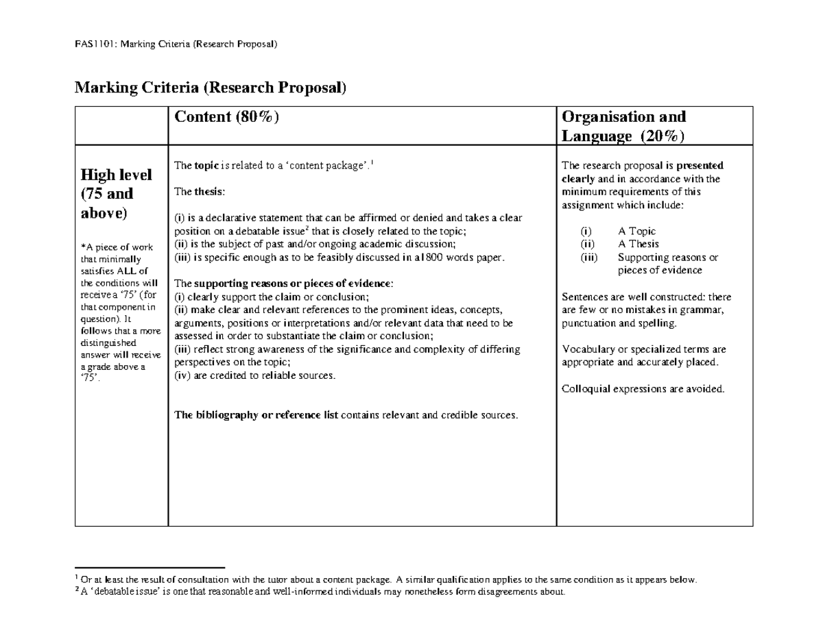 Marking Criteria (Assignment 2 Research Proposal) - Marking Criteria ...
