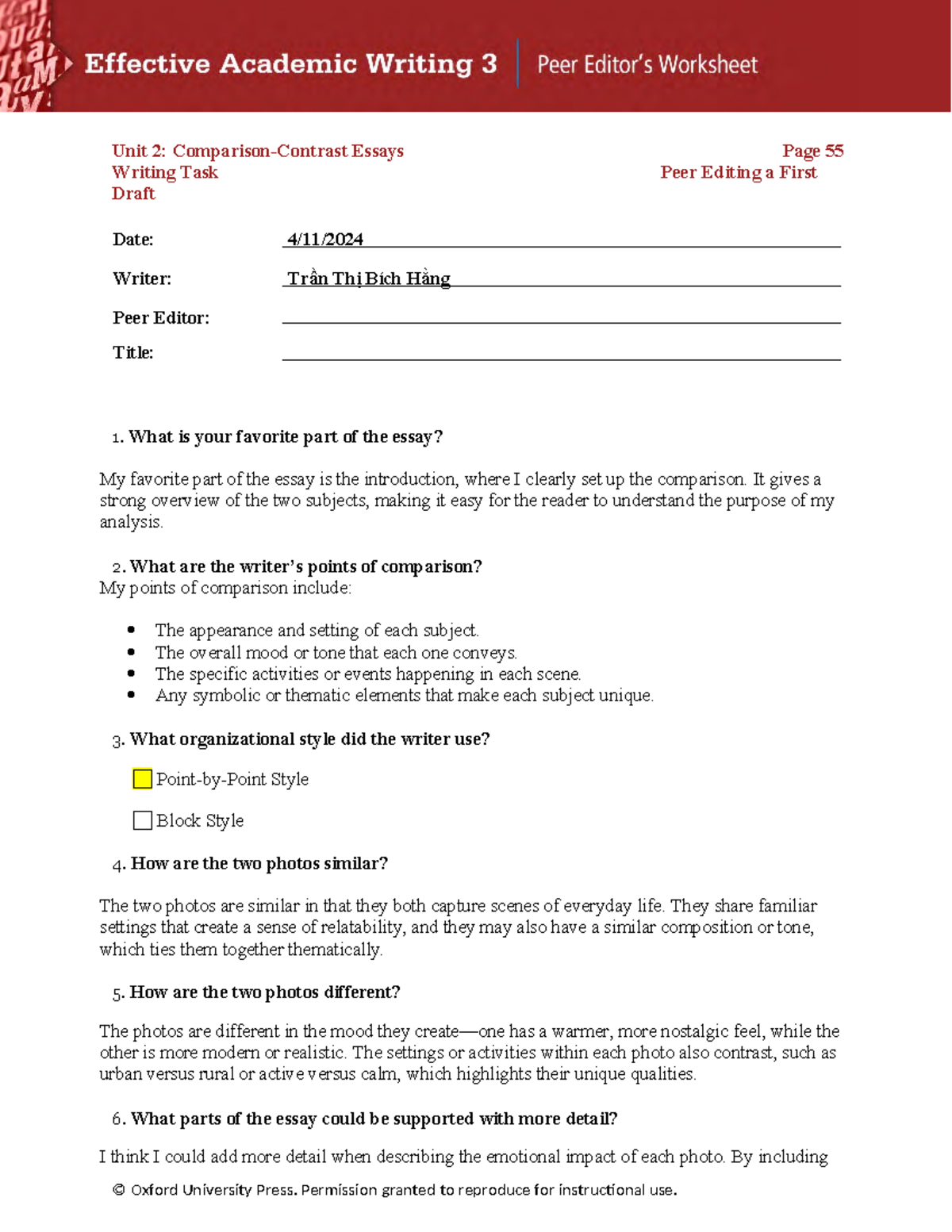 EAW3 P - Peer Editing Guide for Comparison-Contrast Essays - Studocu