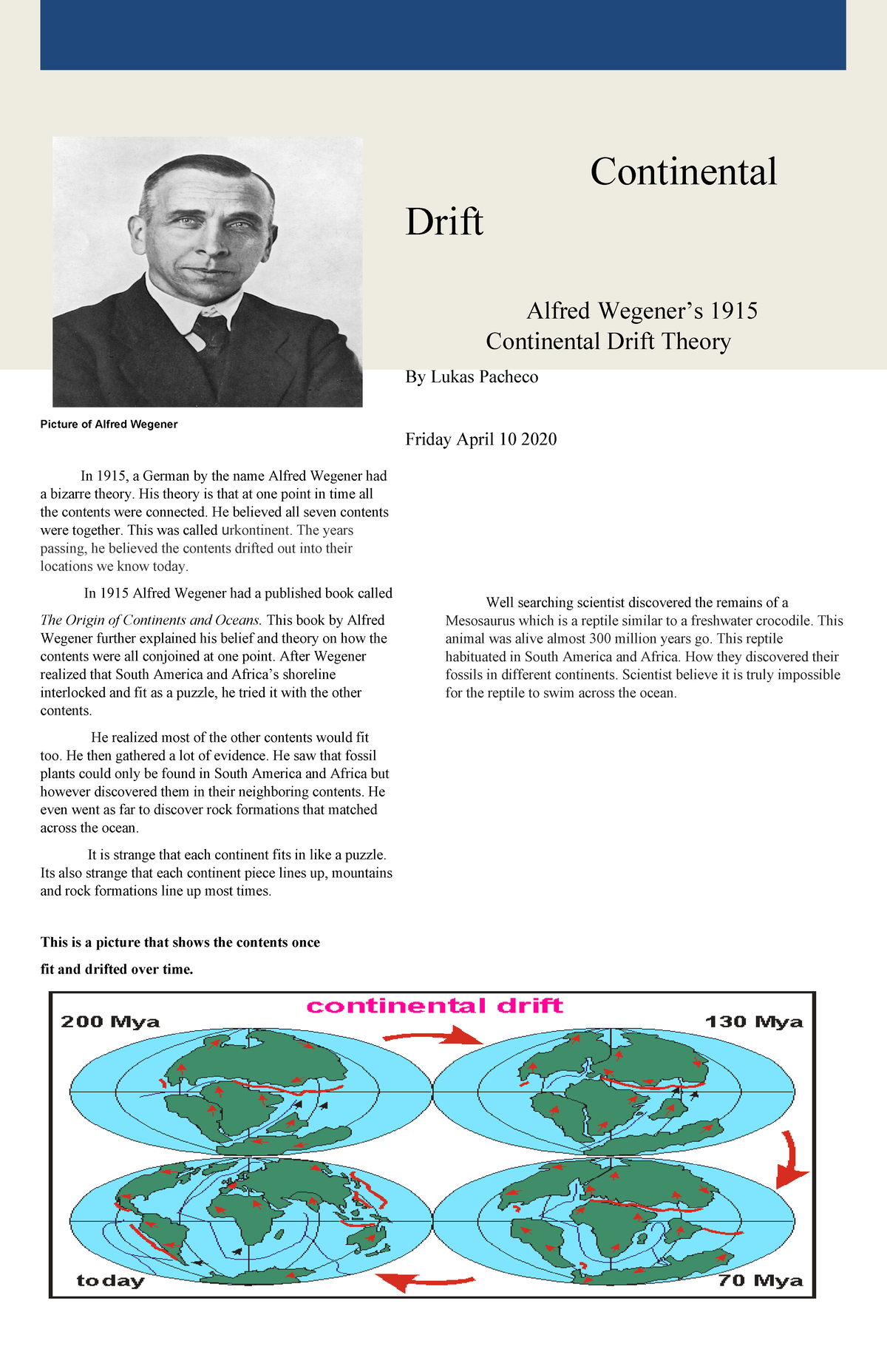 Continental Drift Theory: Alfred Wegener's 1915 Insights - Studocu