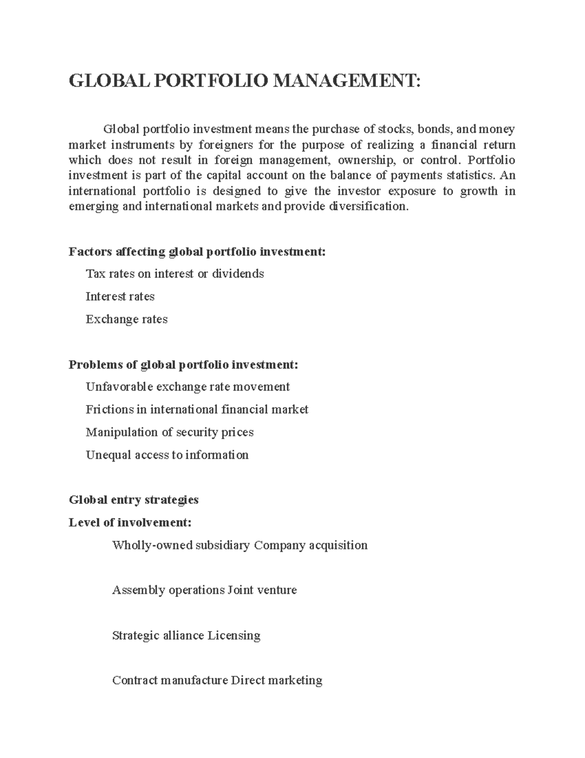 Global Portfolio Management & Entry Strategies: A Comprehensive Guide ...