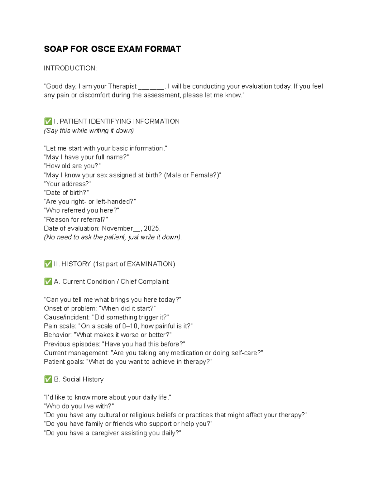 SOAP Format for OSCE Exam: Comprehensive Evaluation Guide - Studocu