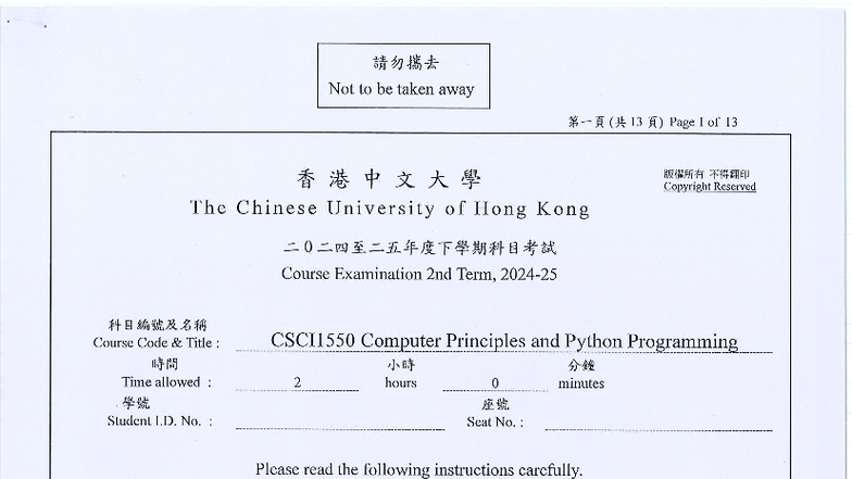 CSCI1550 - Final Exam: Computer Principles & Python Programming - Studocu