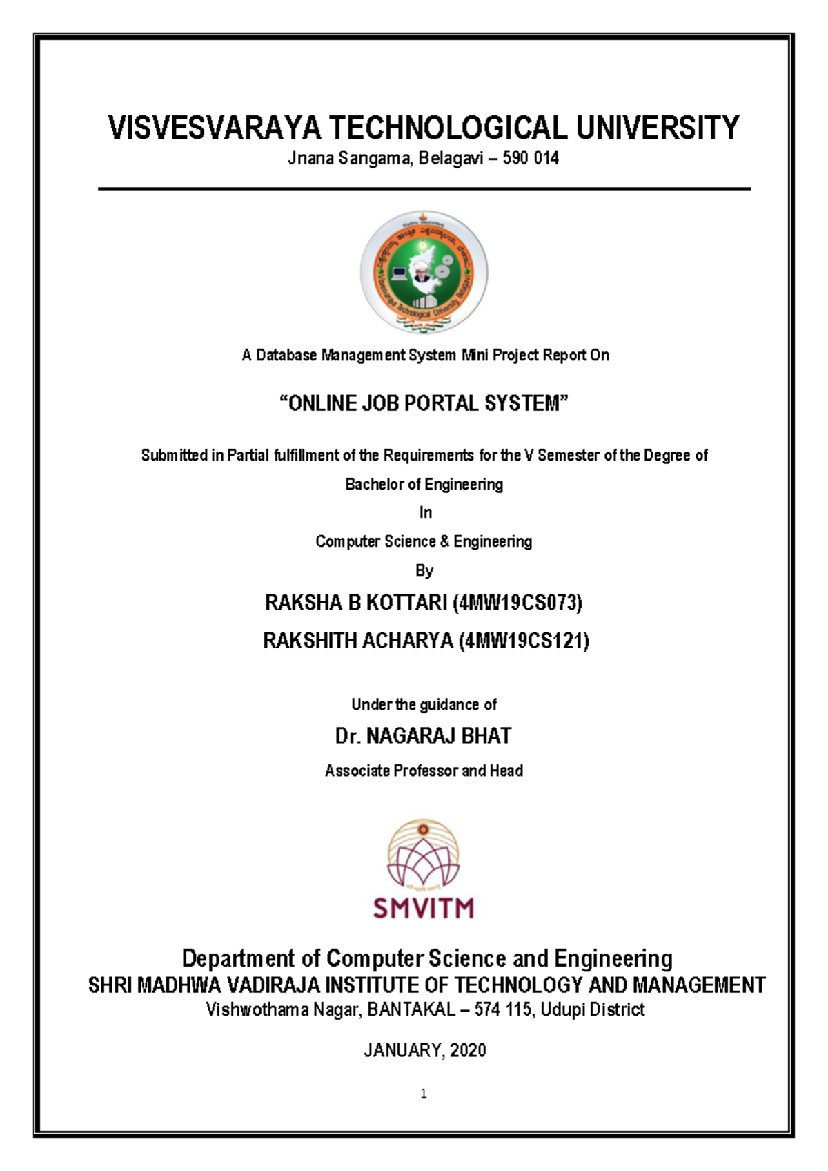 **DBMS Mini Project Report: Online Job Portal System (4 MW19 CS ...