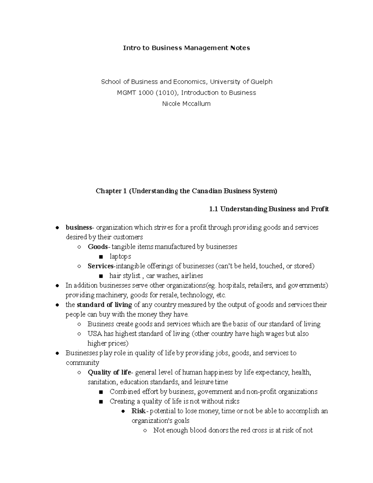 MGMT 1000: Intro to Business Management - Lecture Notes and Insights ...