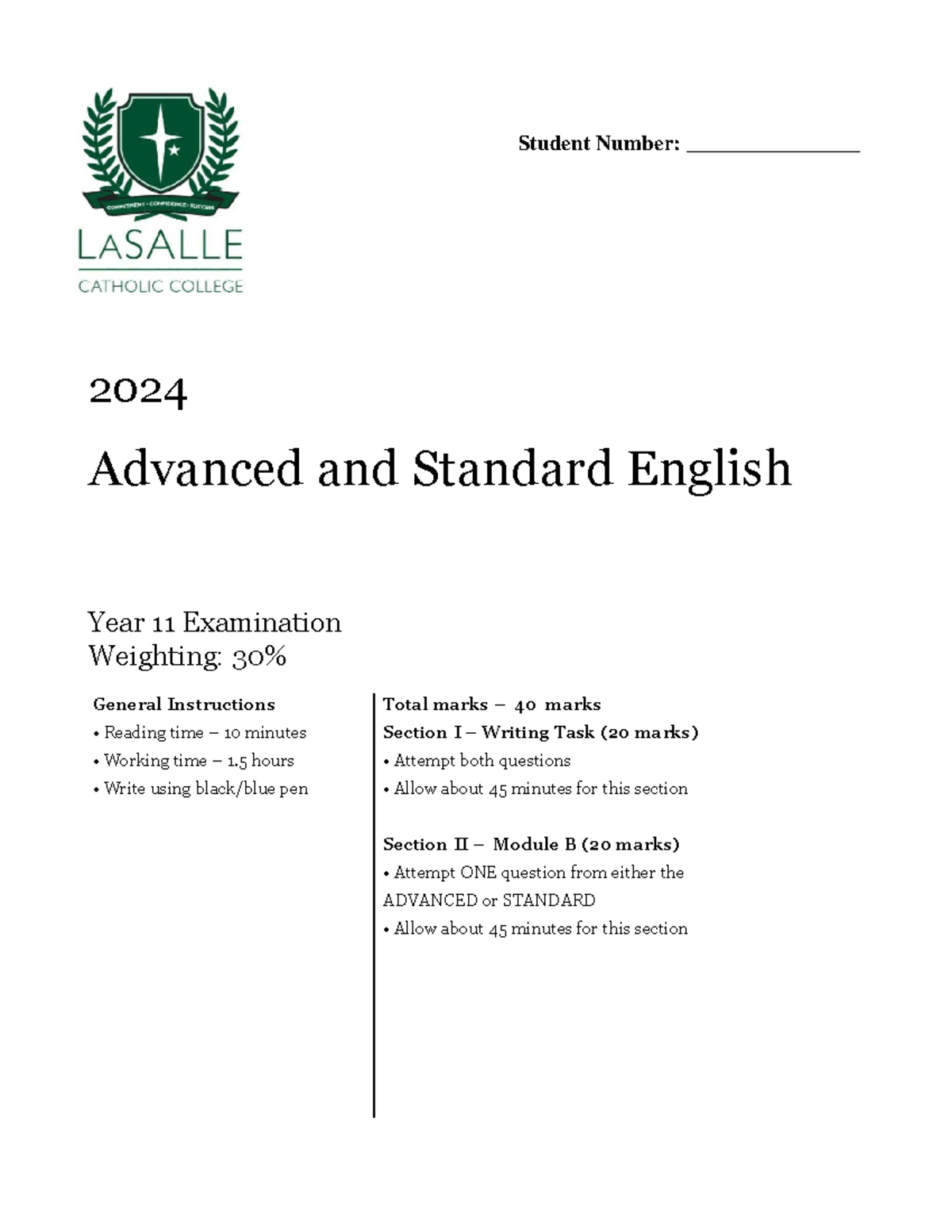 Advanced and Standard English Year 11 Exam: Writing & Analysis Guide ...