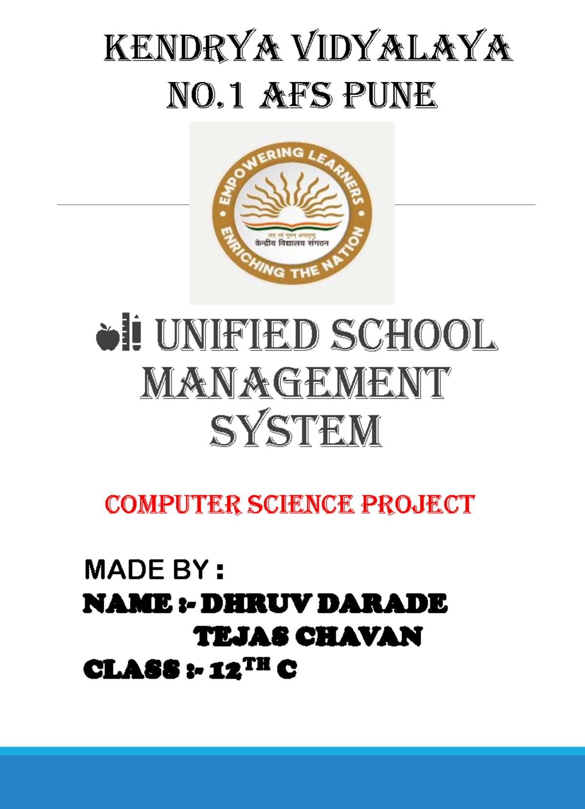 Unified School Management System Project - Class 12 CS (083) - Studocu