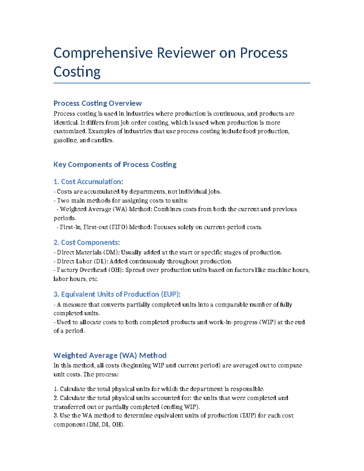 Process Costing Review (Step-by-Step) for Cost Accumulation - Studocu
