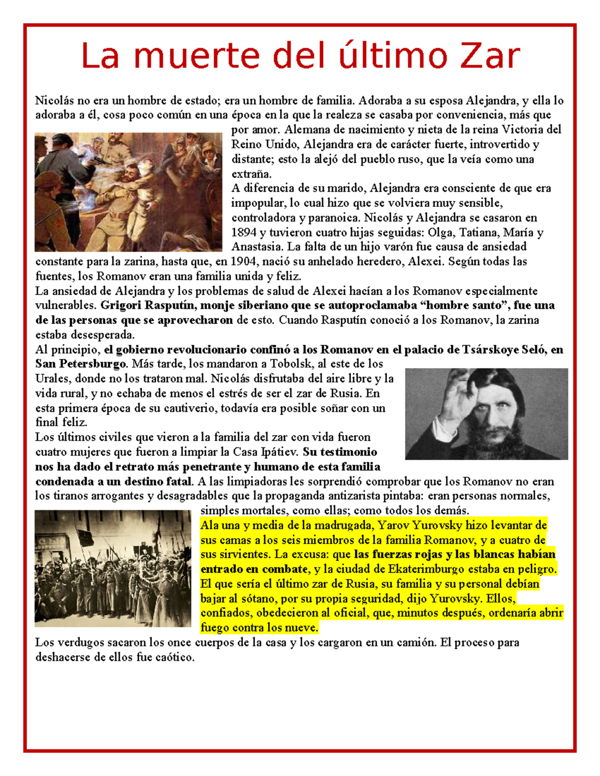 La muerte del último Zar: Nicolás II y su familia en cautiverio - Studocu