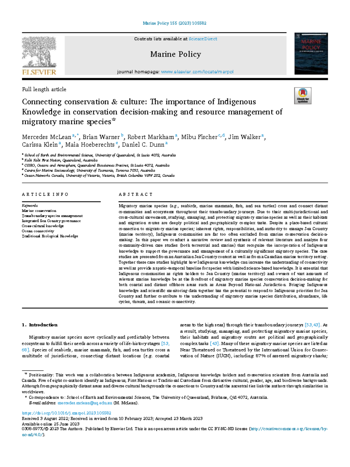 Indigenous Knowledge in Marine Conservation: Insights from Marine ...