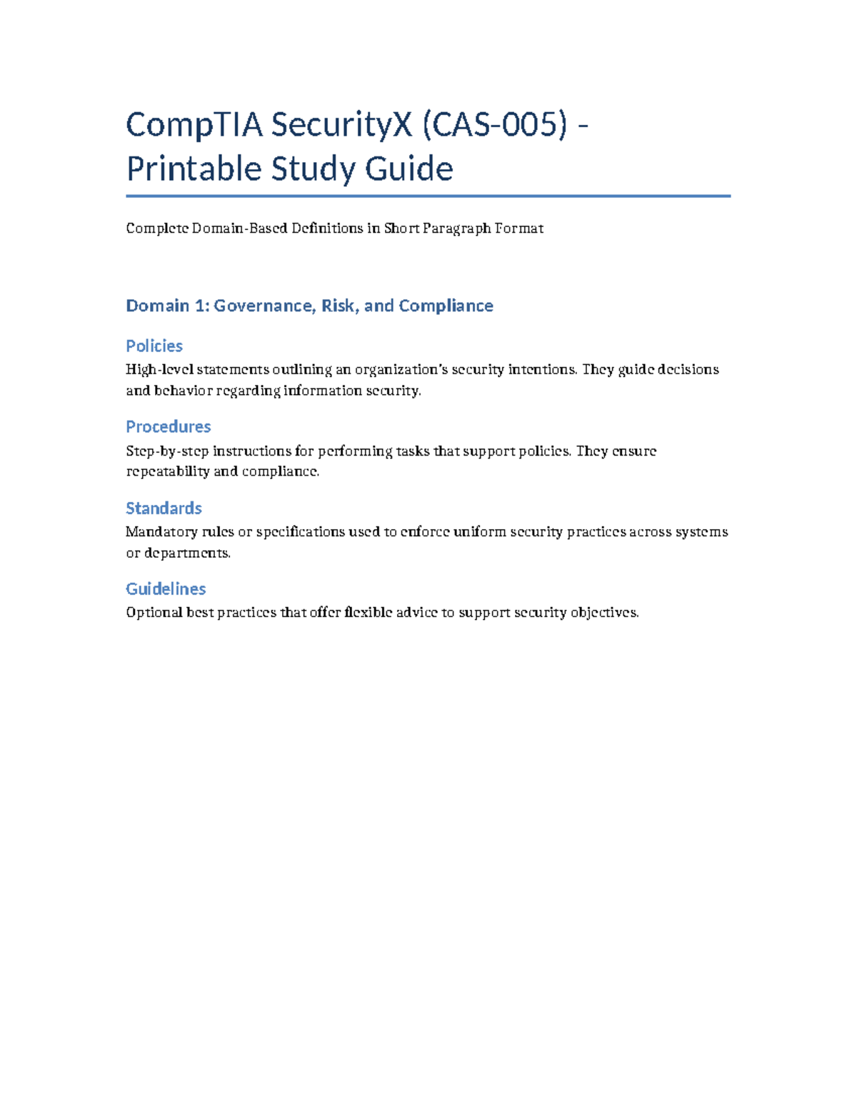 CAS-005 Study Guide Sample - CompTIA SecurityX (CAS-005) - Printable ...