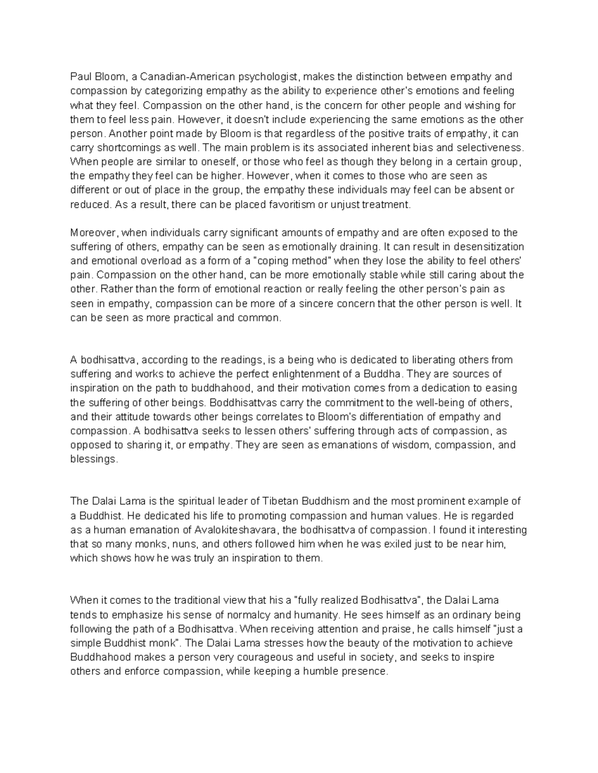 Empathy vs. Compassion: Insights from Paul Bloom - 04 07 Response Essay ...