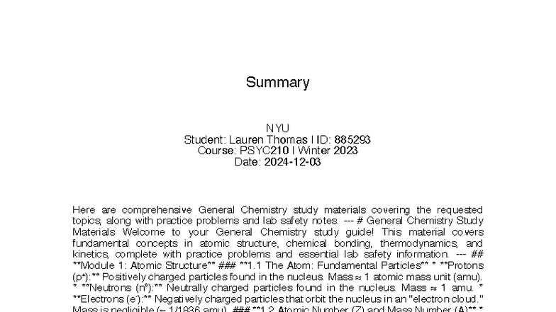 General Chemistry Study Guide for PSYC210 - Winter 2023 - Studocu