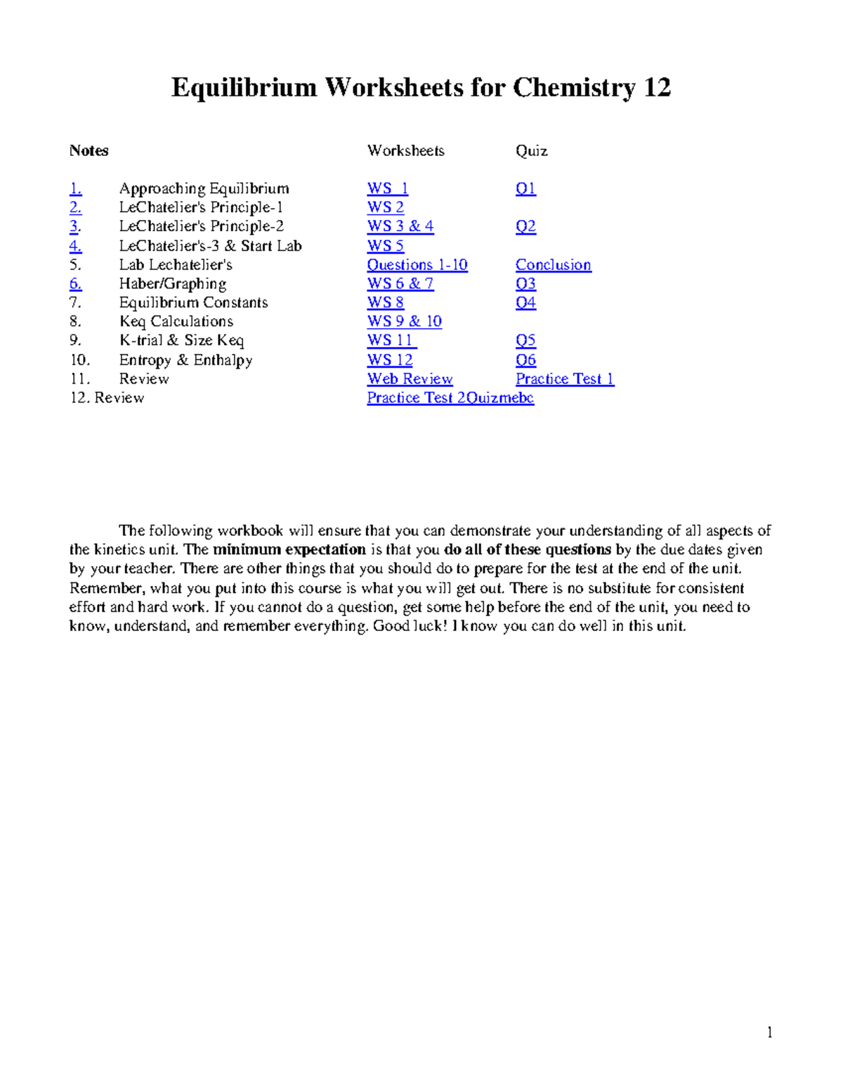 Equilibrium Practice - Equilibrium Worksheets for Chemistry 12 Notes ...