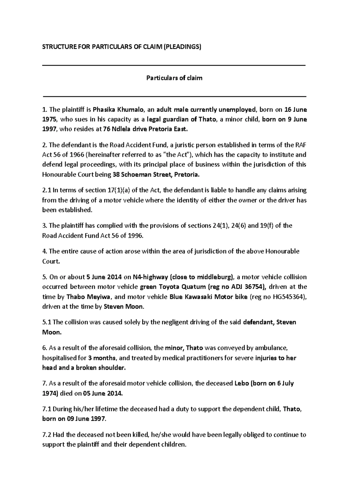 Hearing Date Application Form - Gauteng Division High Court - Studocu