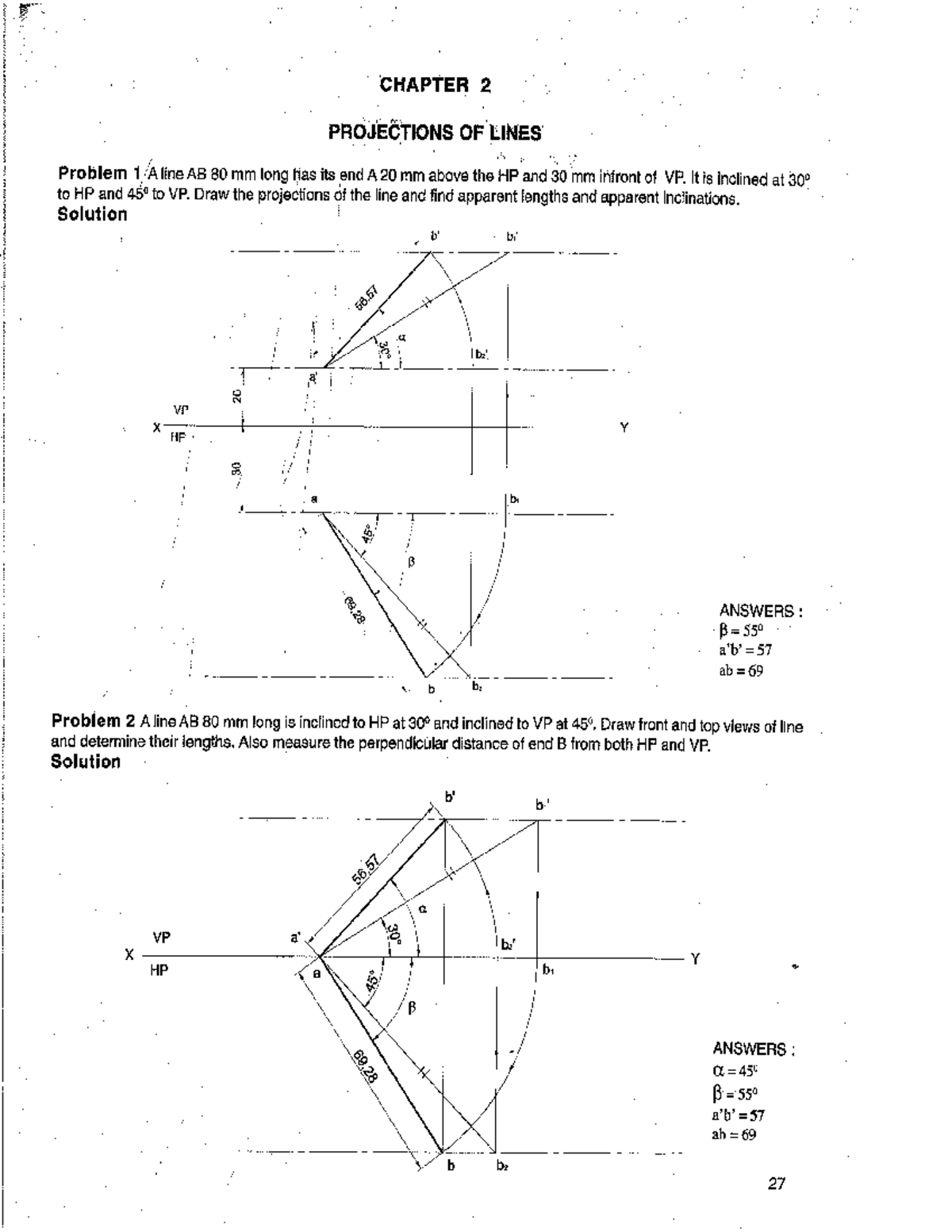 CHAPTER 2 PROJECTIONS OF LINES - Detailed Solutions and Drawings - Studocu