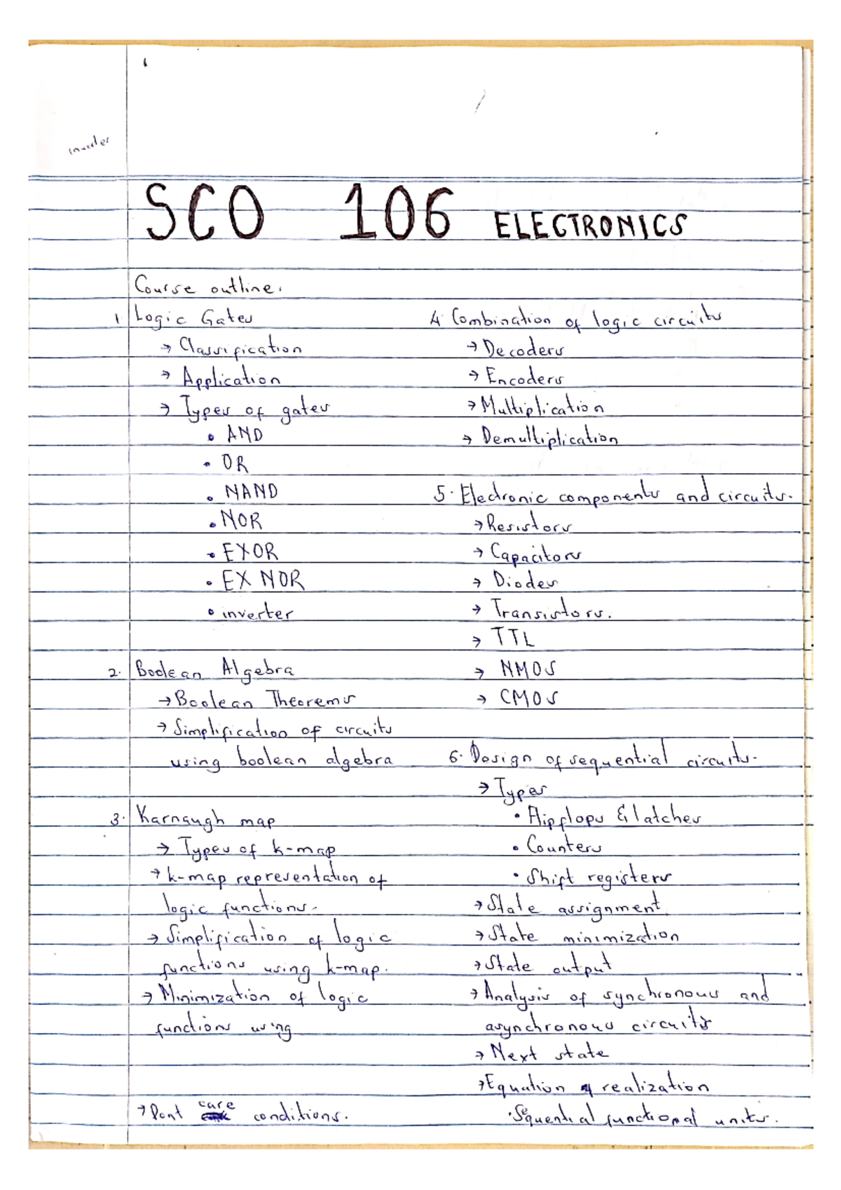 SCO106 - Electronics Course Outline: Logic Gates and Circuits - Studocu