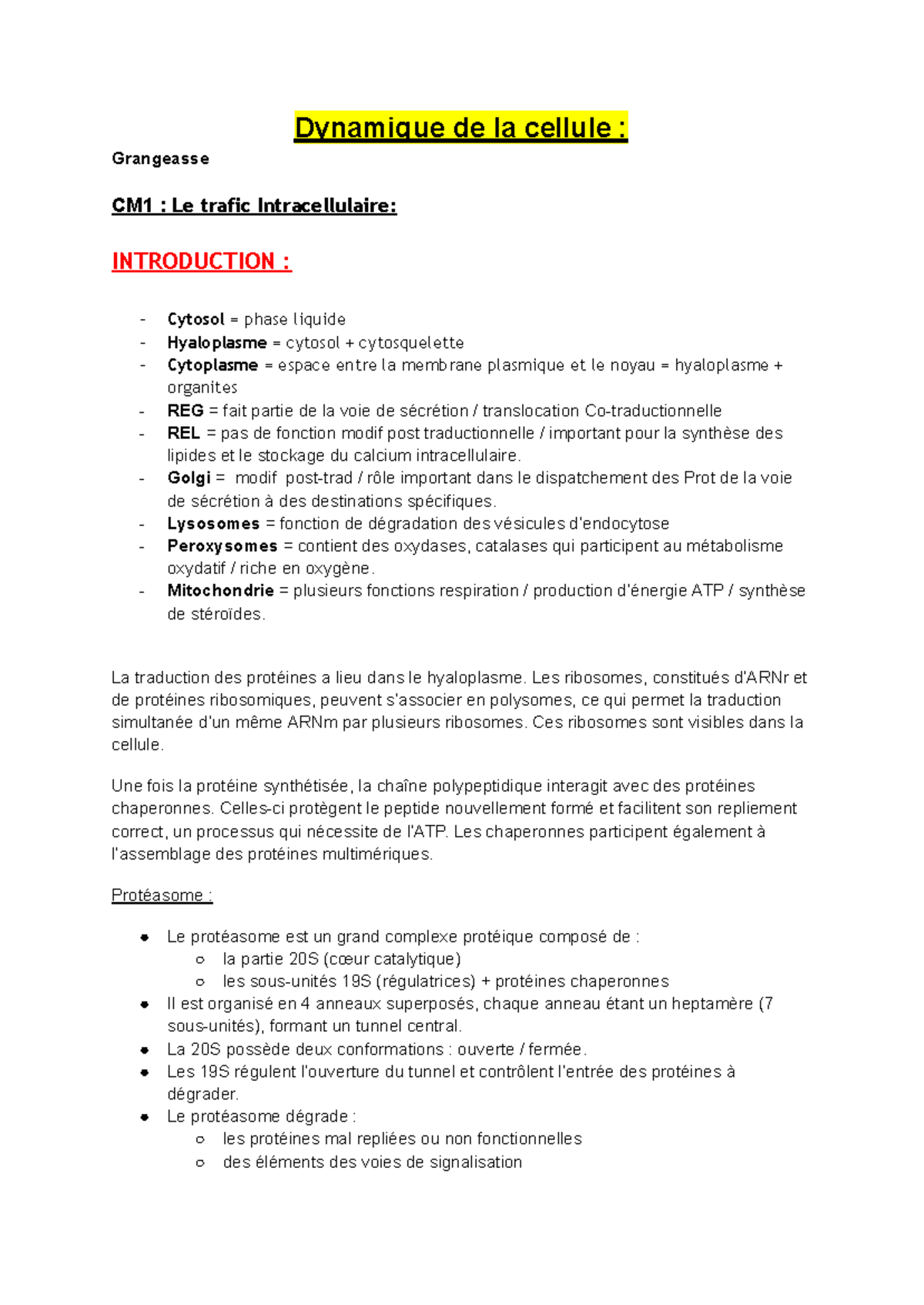 Dynamique de la cellule : Grangeasse CM1 - Trafic Intracellulaire et ...
