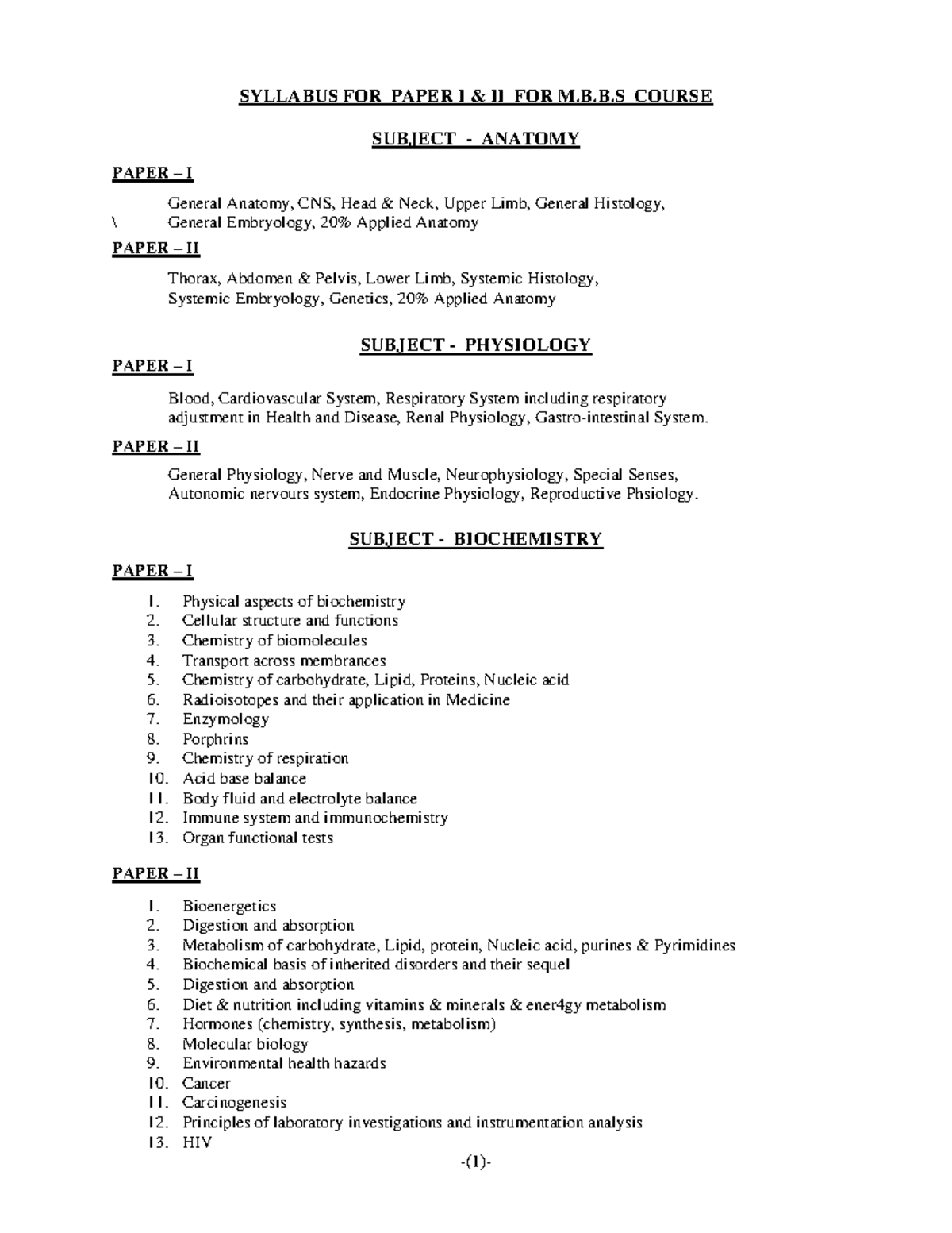 MBBS Syllabus Overview: Anatomy, Physiology, Biochemistry, Pathology ...