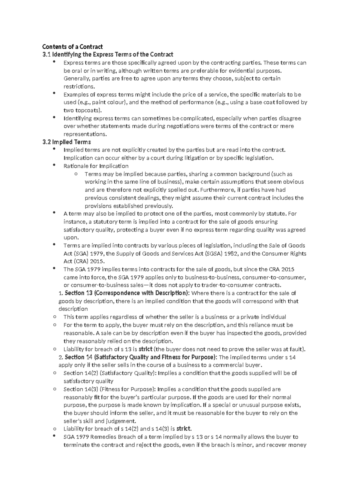 Contract Law Overview: Express and Implied Terms Explained - Studocu