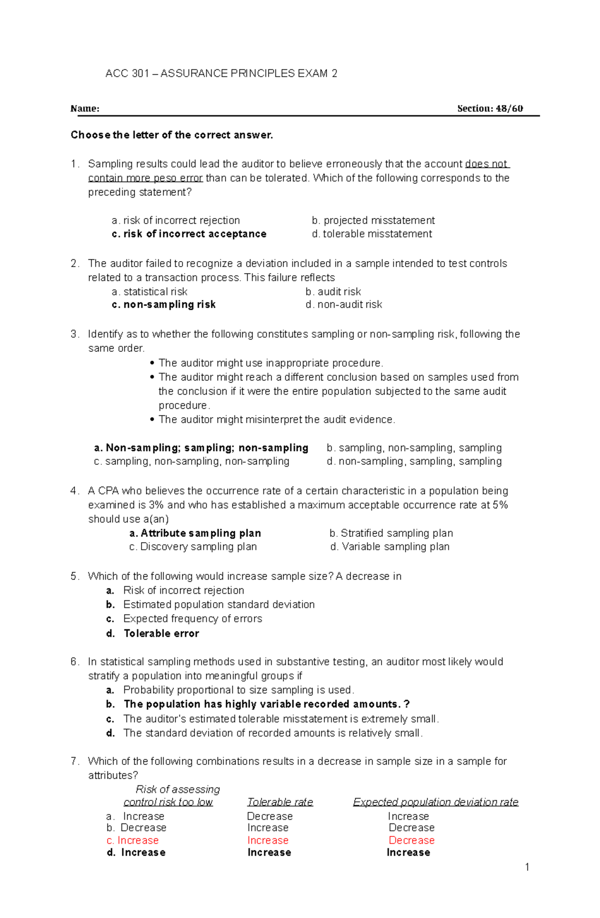 ACC 301 Auditing Theory Final Exam Review Questions and Answers - Studocu