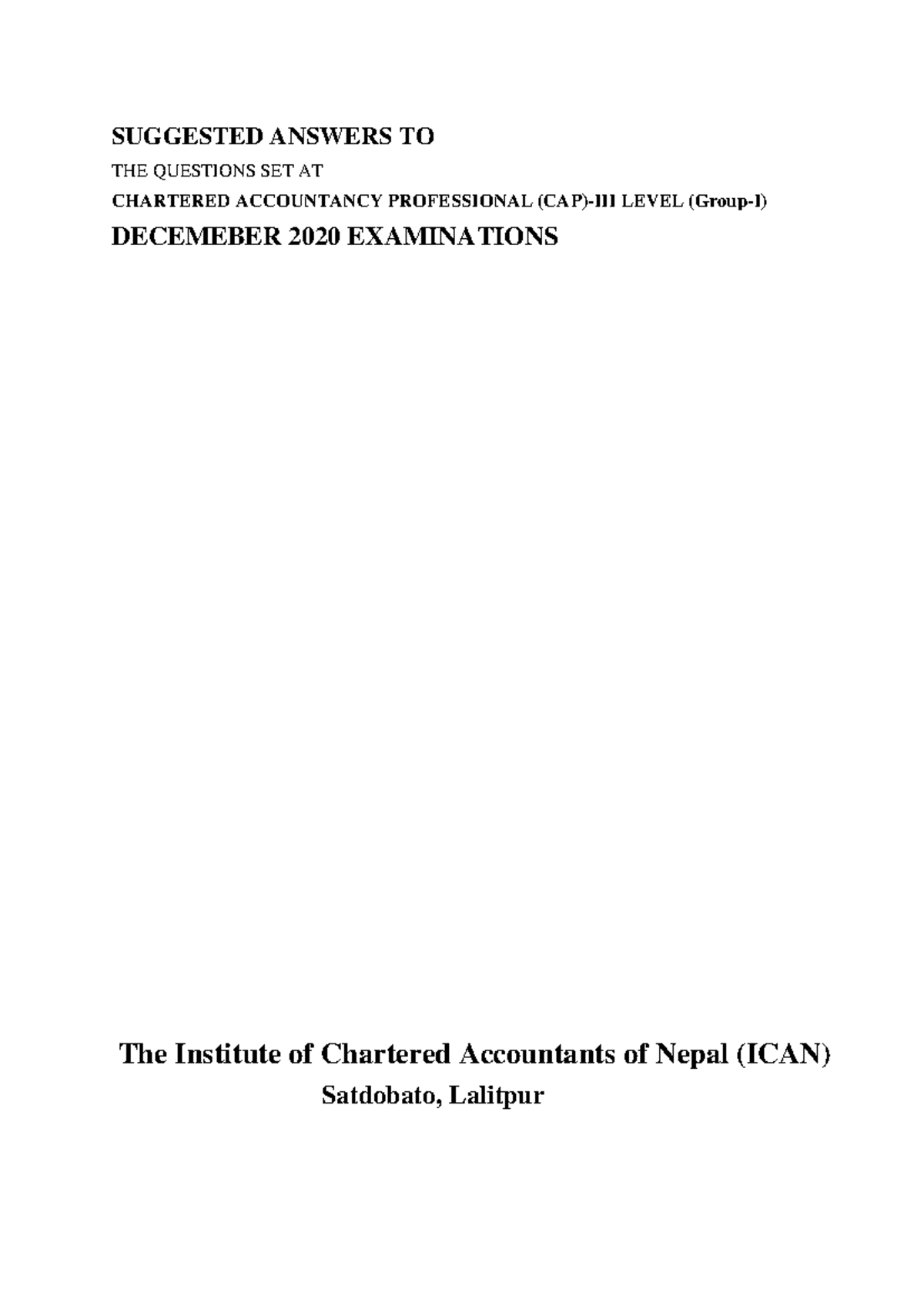 Suggested Answers for Chartered Accountancy Professional Level CA-2020 ...