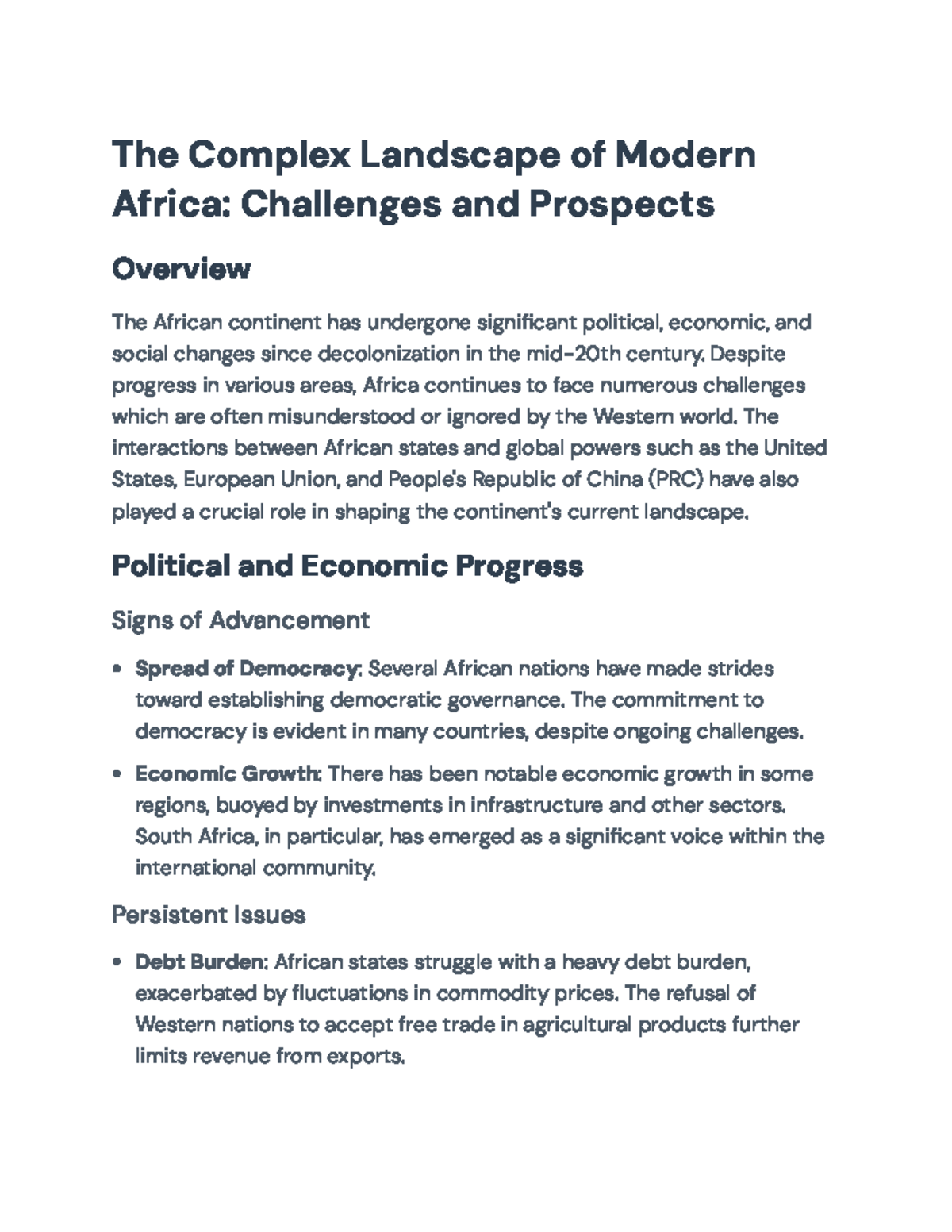 Modern Africa: Challenges, Progress, and Global Relations Analysis ...