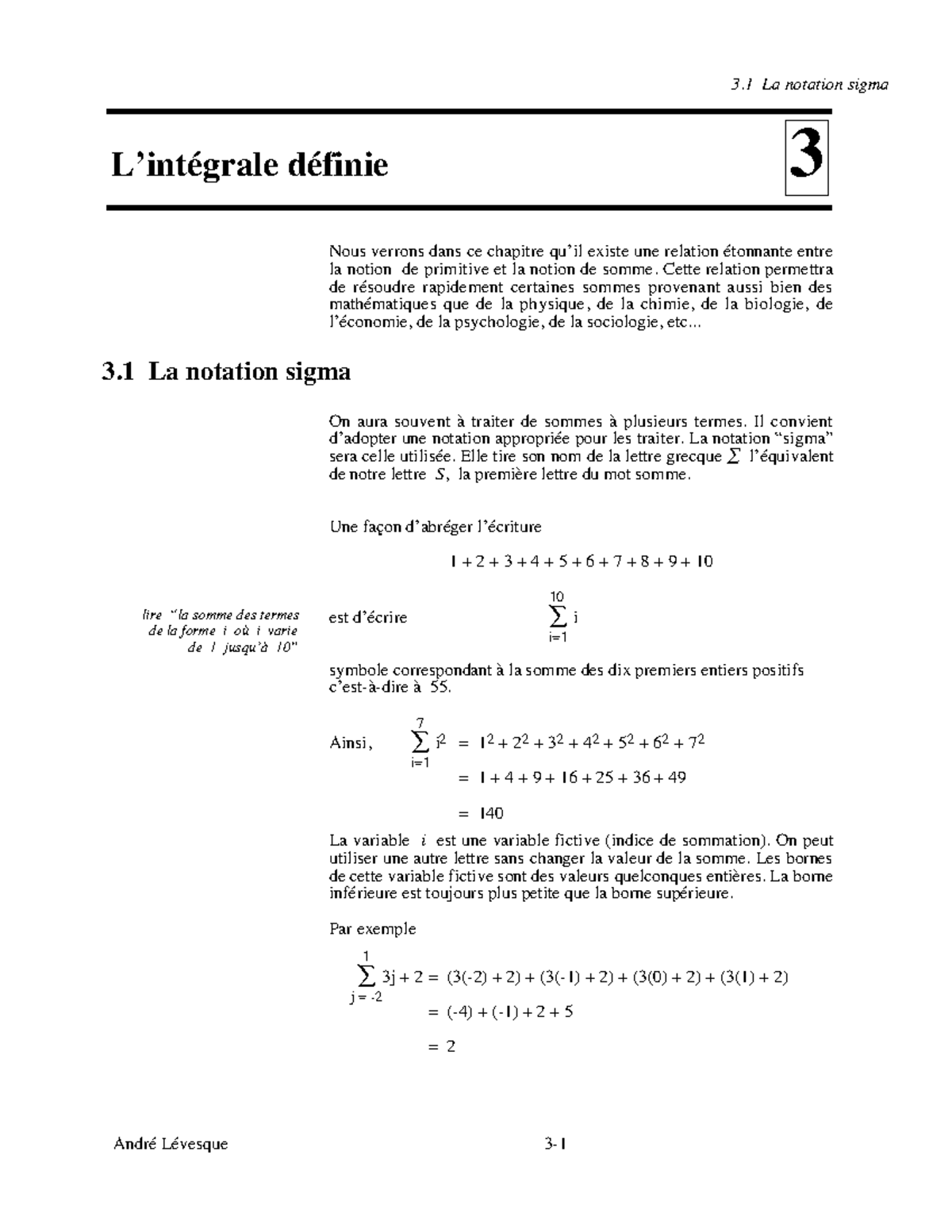 Chapitre 3.1: La Notation Sigma et ses Applications Mathématiques - Studocu