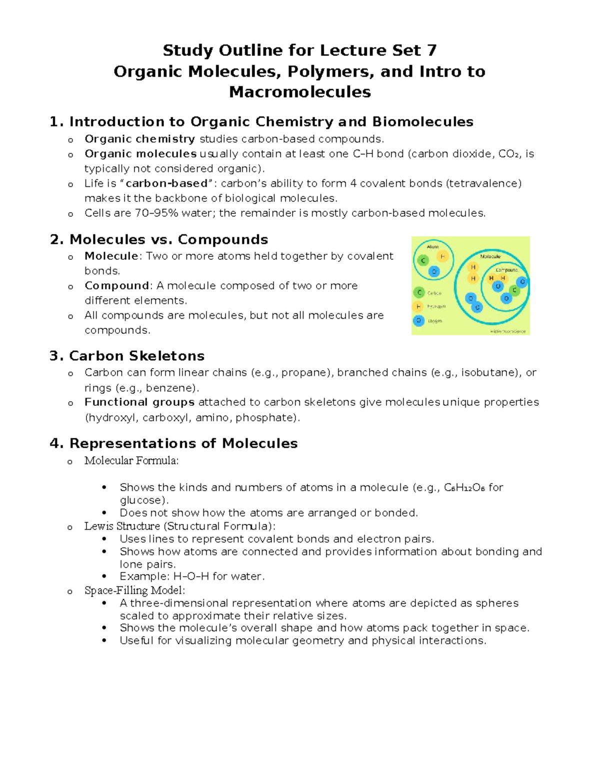 Study Outline for OCHEM 101: Molecules, Polymers & Macromolecules - Studocu