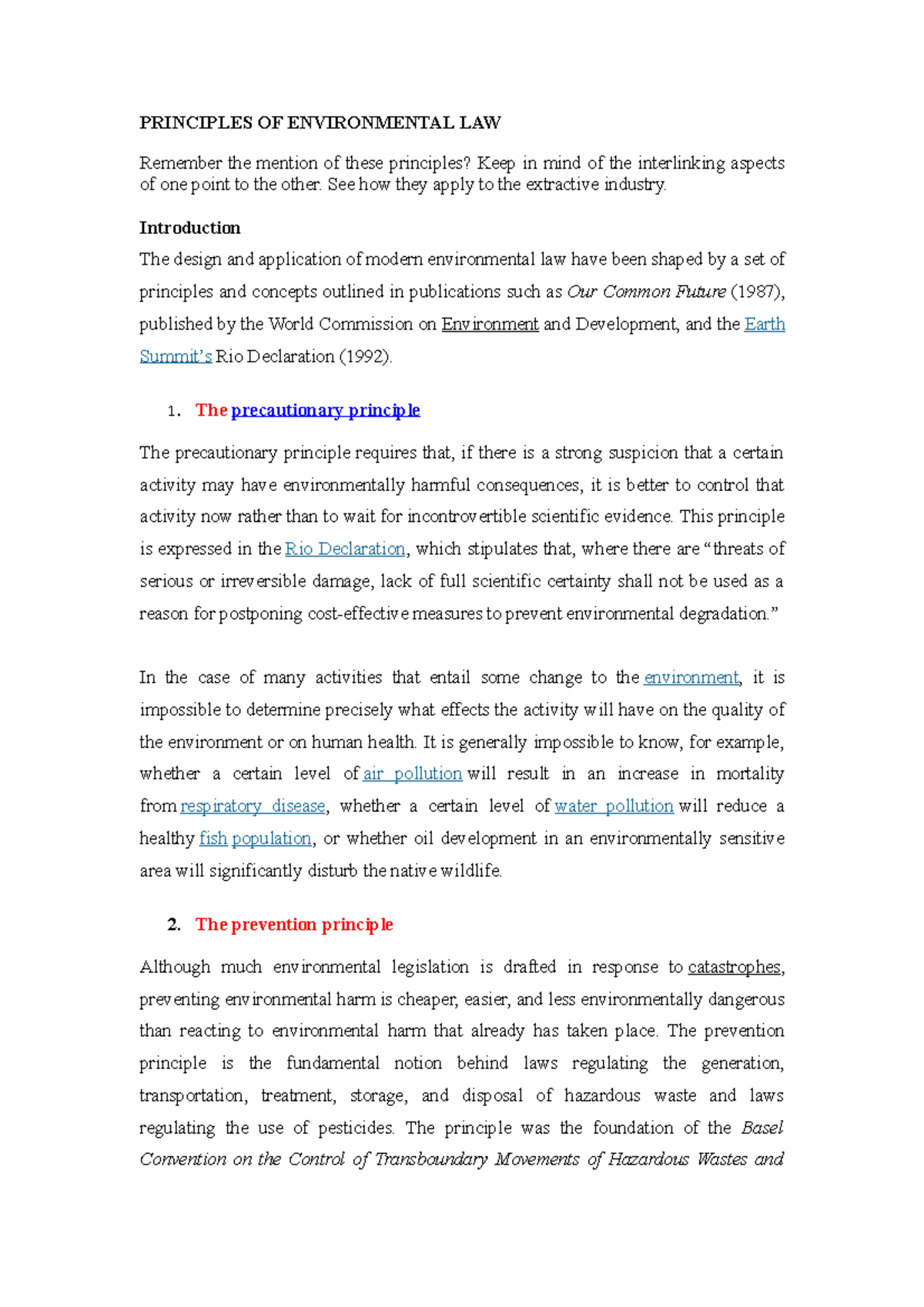 Principles of Environmental Law: Key Concepts and Applications - Studocu
