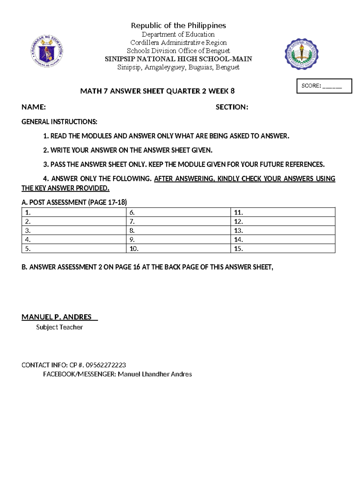 Second quarter weekly and key answer in mathematics. Easier to find ...
