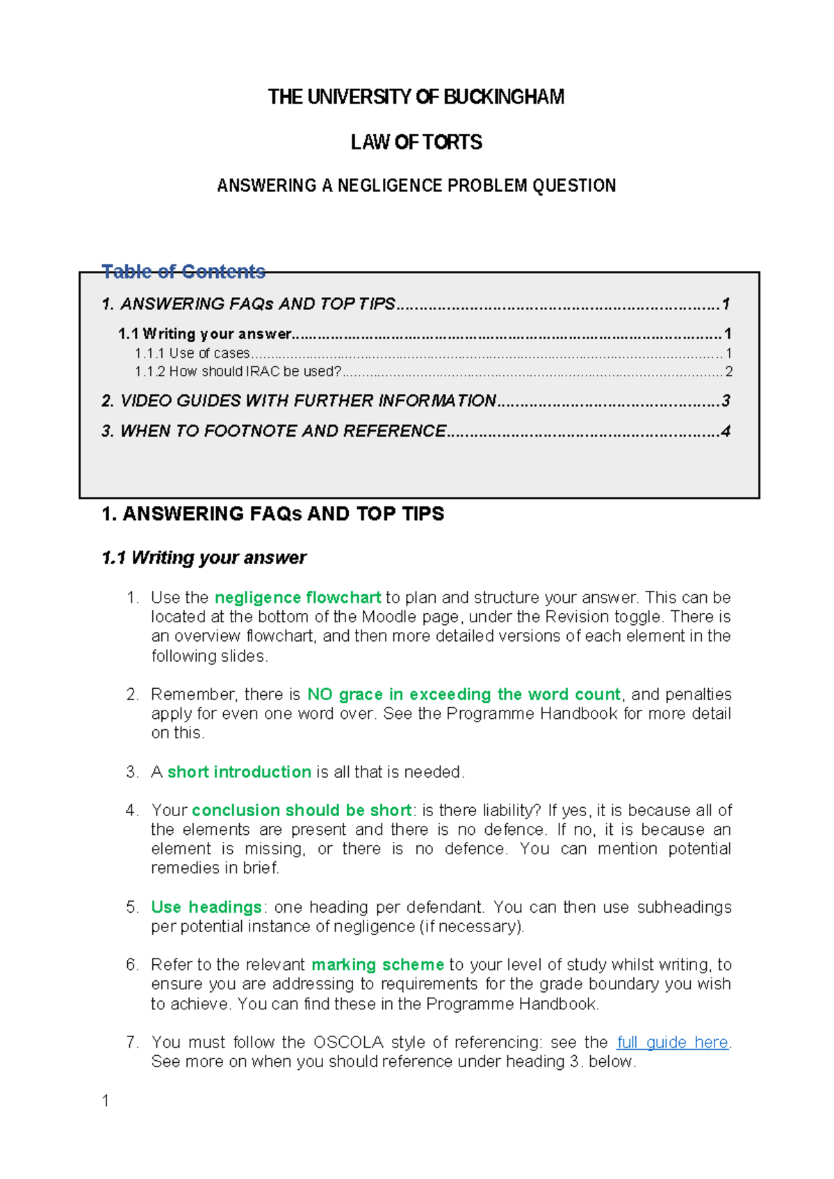 Negligence Problem Question Guidance - Law of Torts (BUCKINGHAM) - Studocu