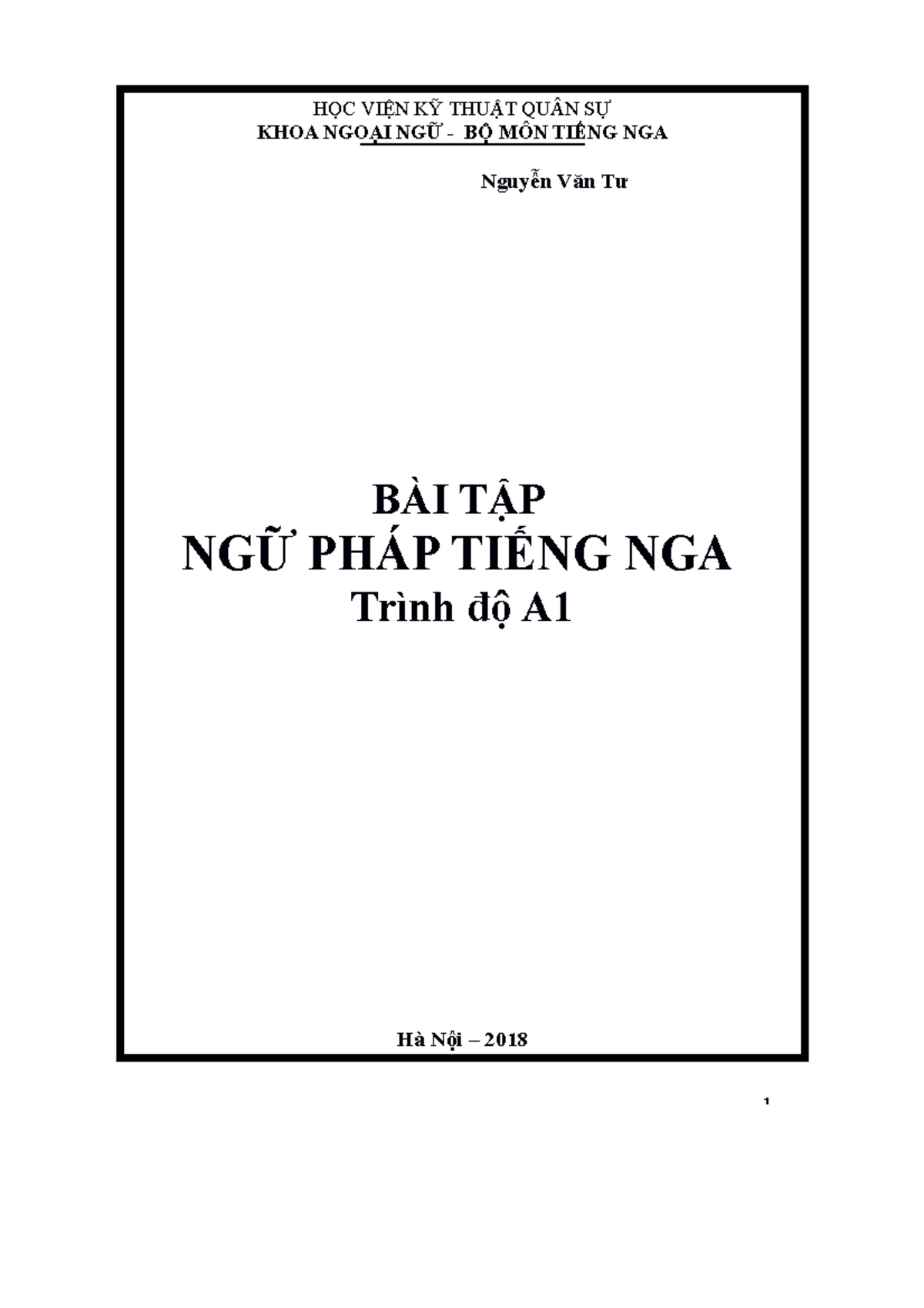 BÀI TẬP NGỮ PHÁP TIẾNG NGA A1 - Tài liệu cho học viên tự học - Studocu