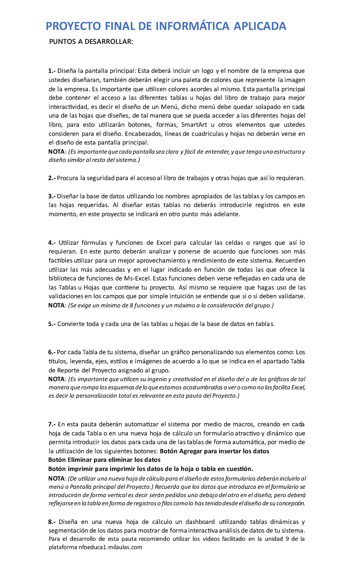 Pautas Proyecto Final- Ofimatica-4TO 2025 - PROYECTO FINAL DE INFORMÁTICA APLICADA PUNTOS A ...