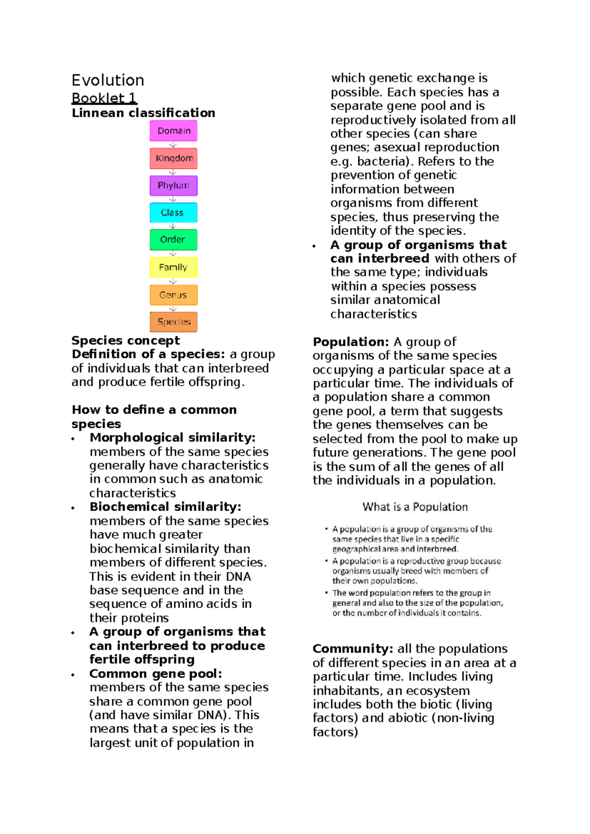 Evolution Stage 2 Notes: Linnean Classification & Species Concepts ...