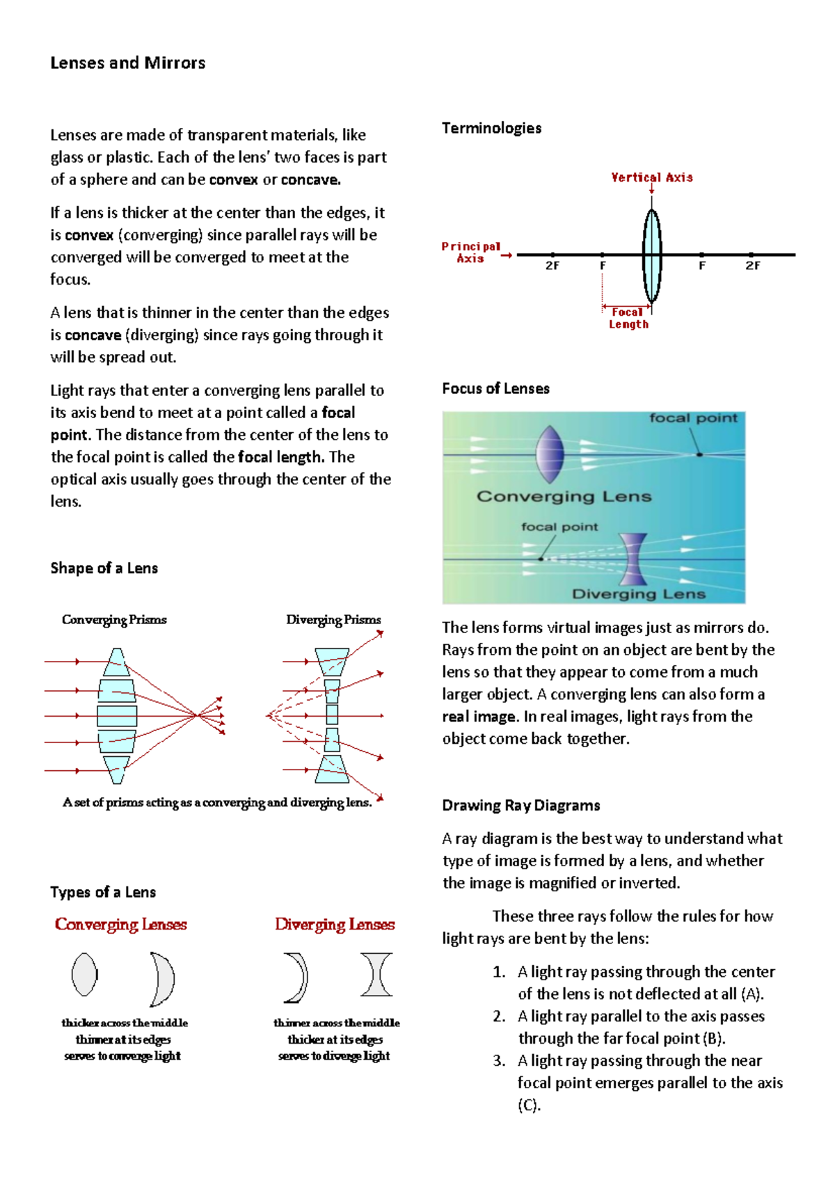 Lecture Notes - Lenses and Mirrors - Lenses and Mirrors Lenses are made ...