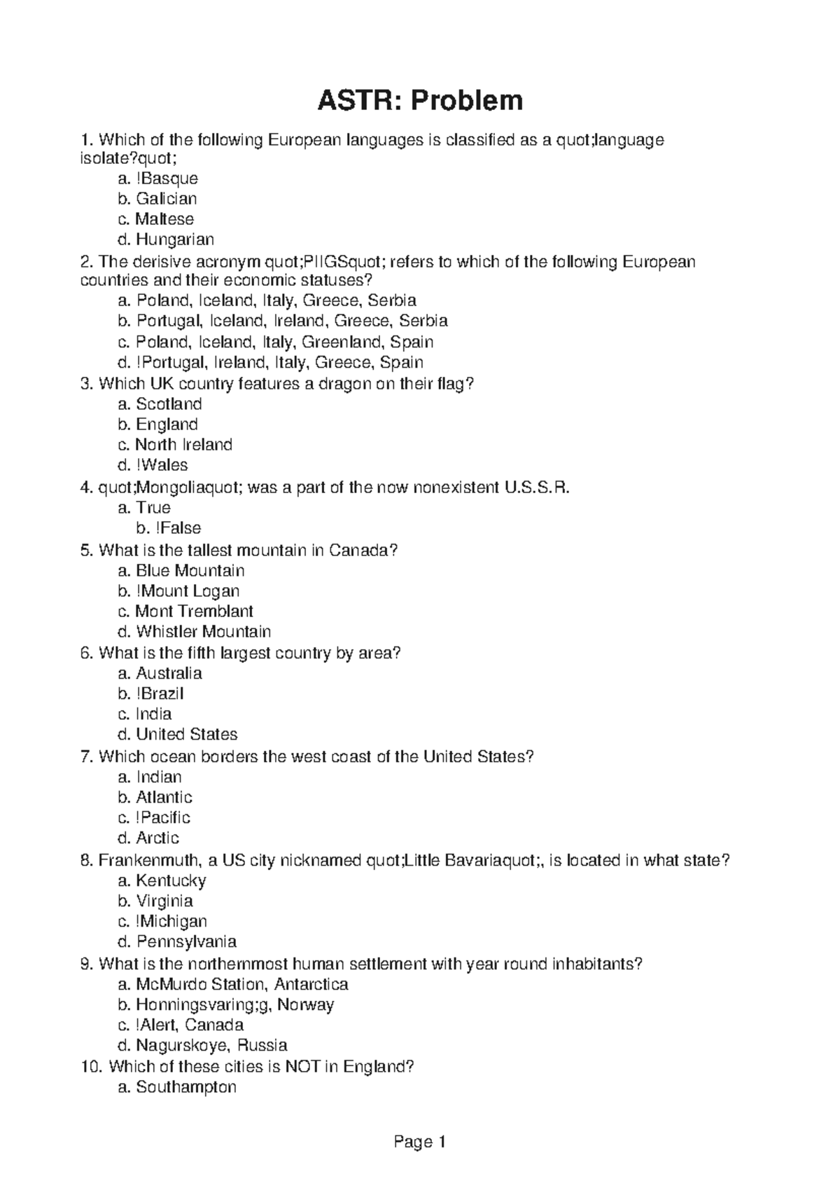 ASTR201 Essay 9 - European Geography Quiz Practice - Studocu