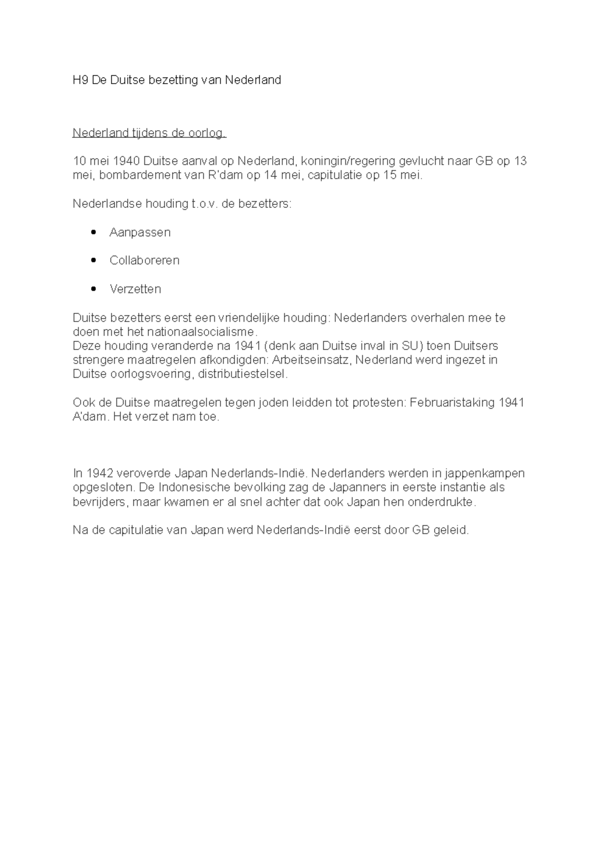 H9 De Duitse Bezetting van Nederland: Oorlog en Verzet Analyse ...