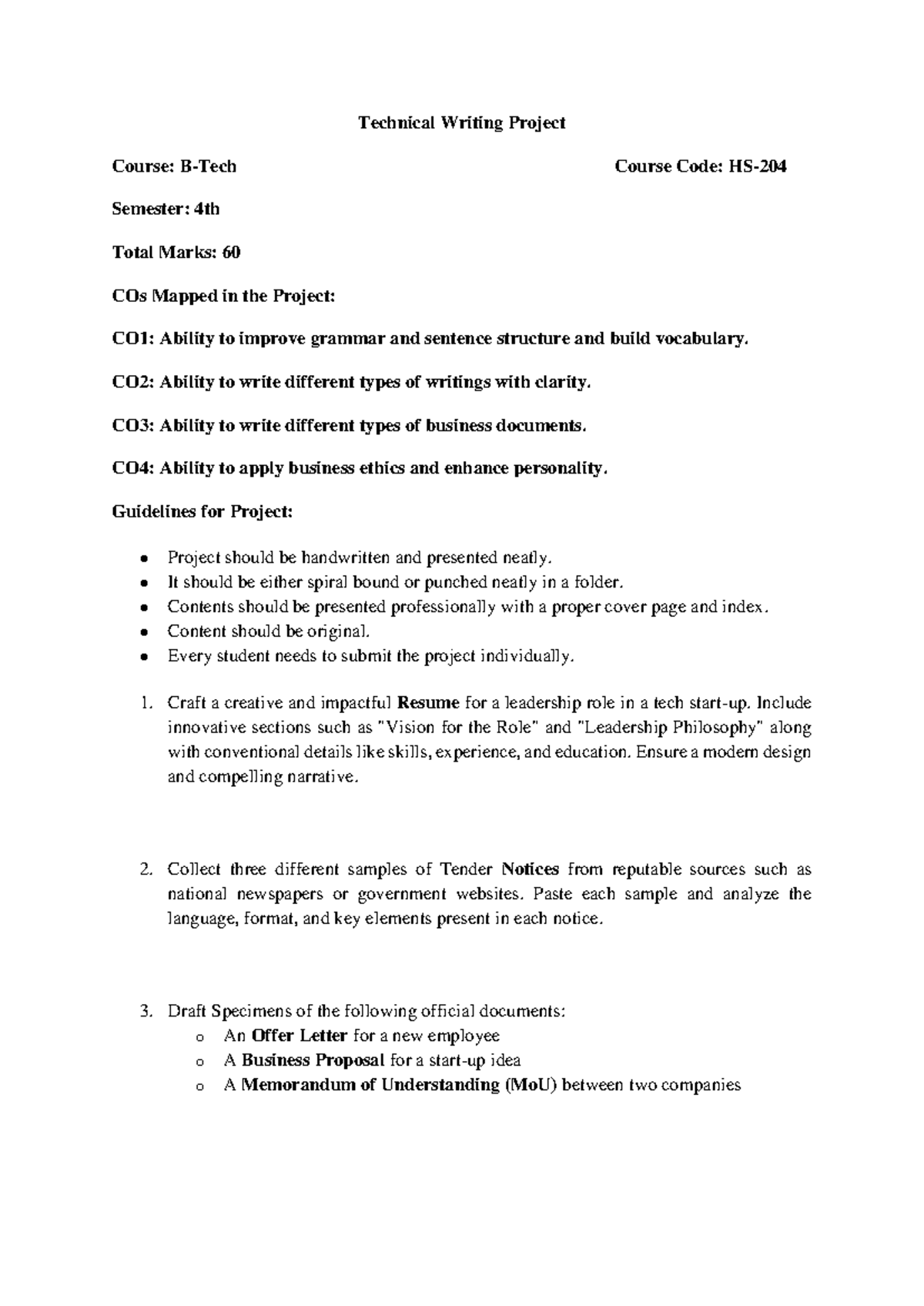 Technical Writing Project (Course Code: 2025) Guidelines and Tasks ...