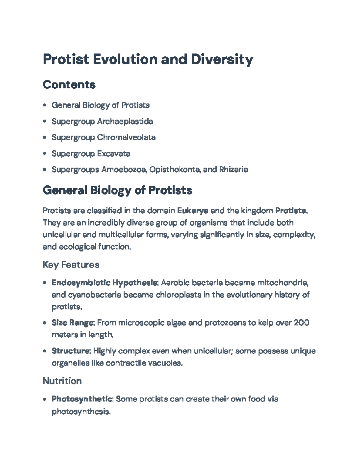 Protist Evolution and Diversity: Overview of Supergroups in Biology ...