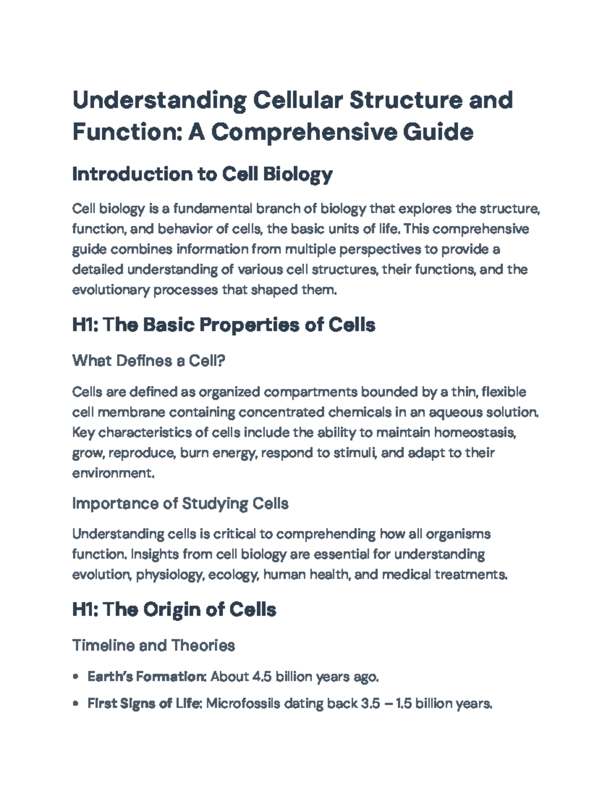 Comprehensive Cell Biology Guide: Structure, Function & Evolution - Studocu