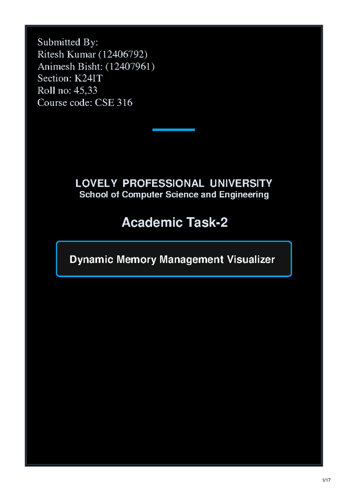 Dynamic Memory Management Visualizer Project (CSE 316) - Studocu