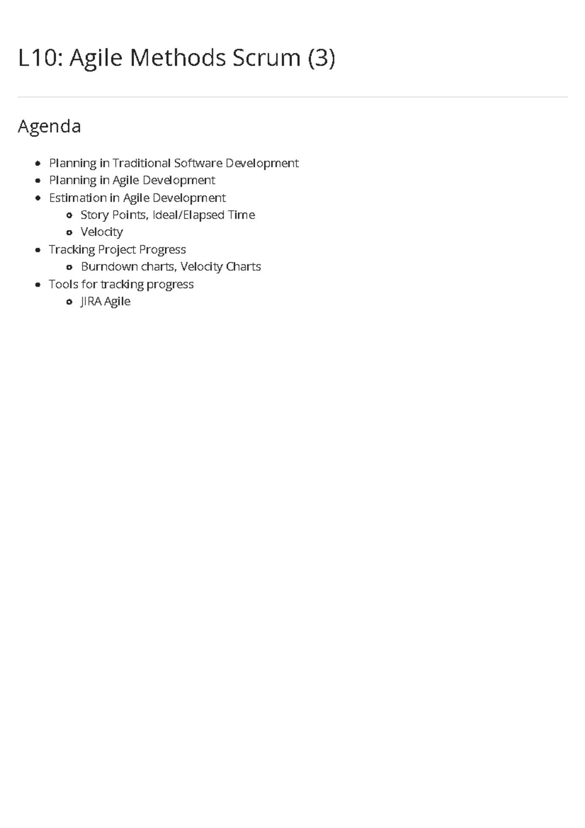 L10: Agile Methods Scrum (3) - Planning & Estimation Techniques - Studocu