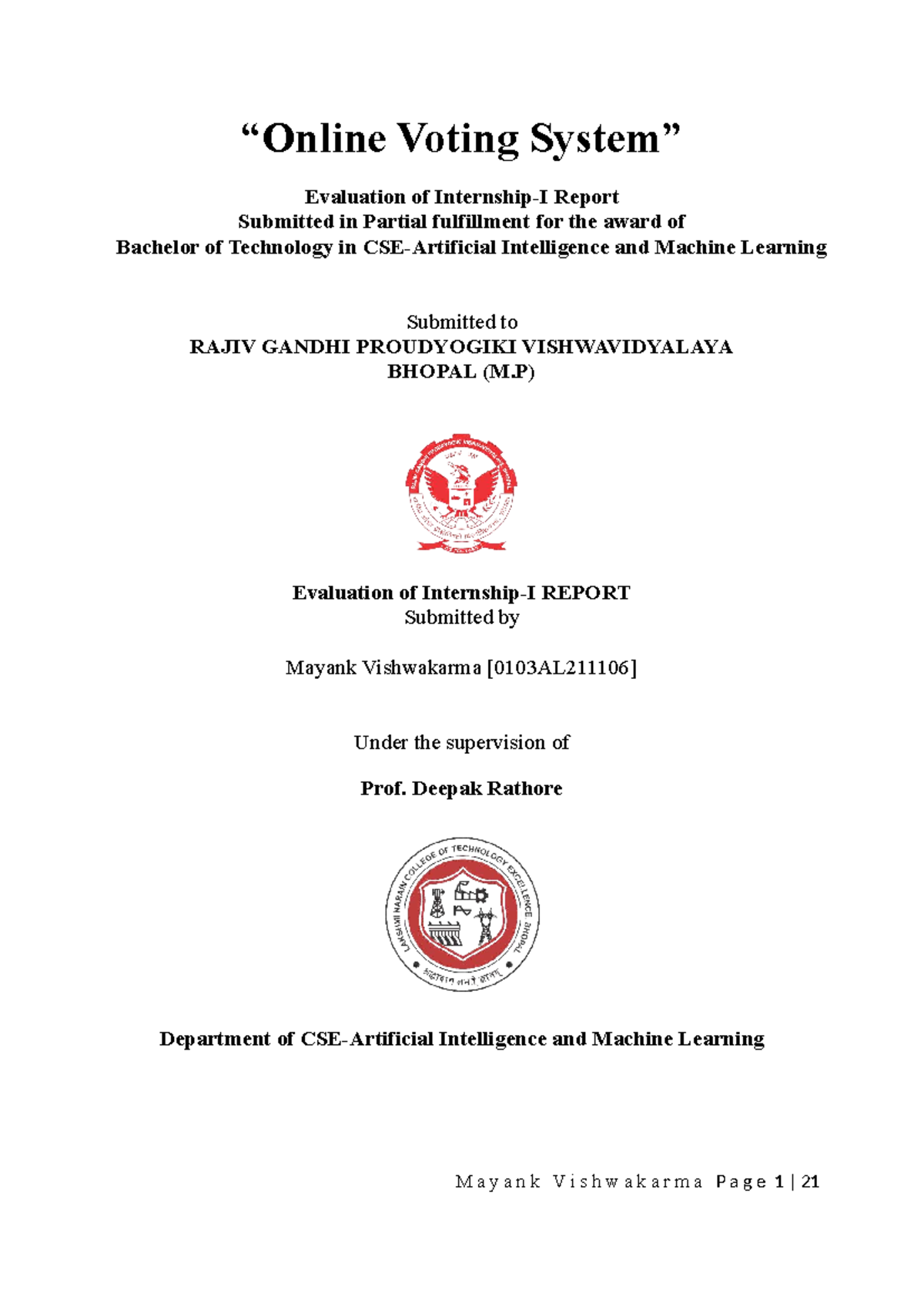 Online voting system project report for B.Tech in IMT - Studocu