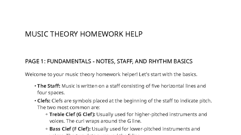 MUSIC 101: Fundamentals of Music Theory Homework Notes - Studocu