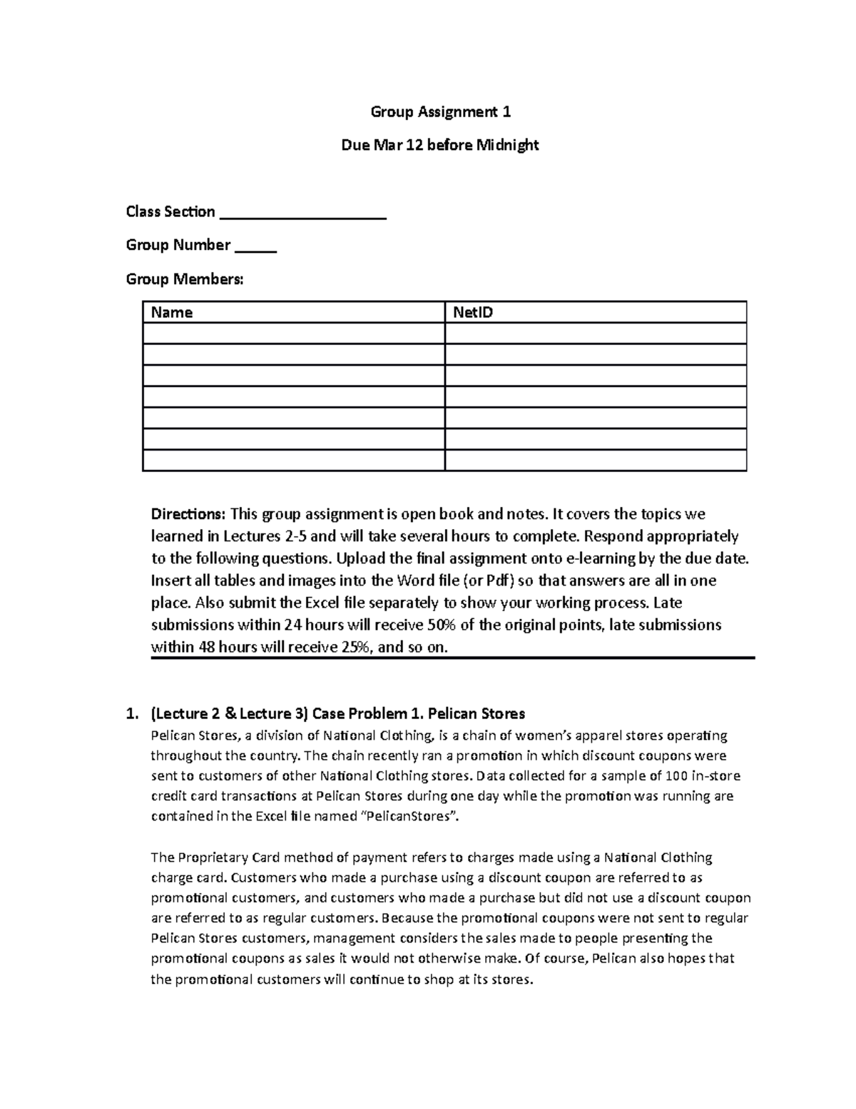 Group Assignment 1 - Homework solution - Group Assignment 1 Due Mar 12 ...