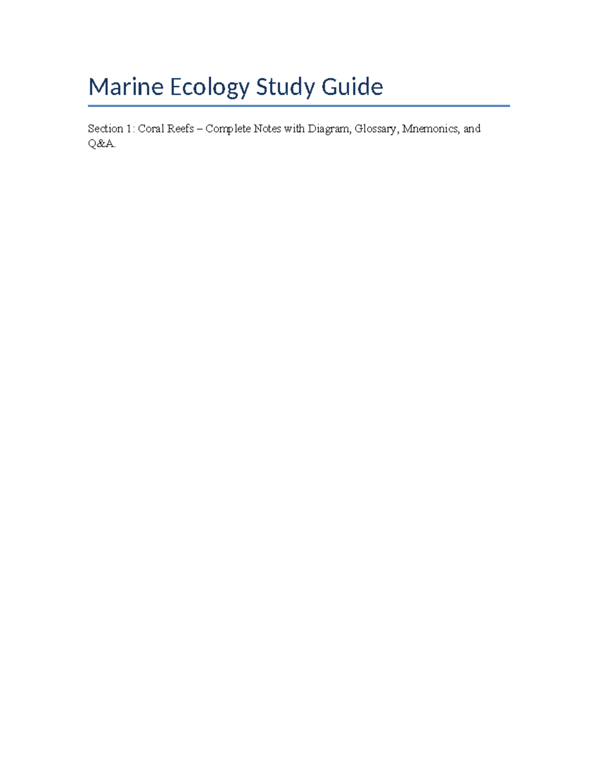 Marine Ecology Study Guide: Coral Reefs (Section 1) Notes & Diagrams ...